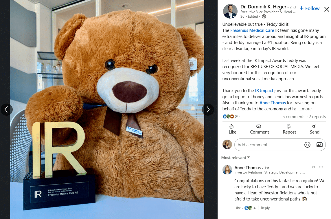 Teddy bears, school reports and rising stars: what you said about the IR Impact Awards – Europe ...